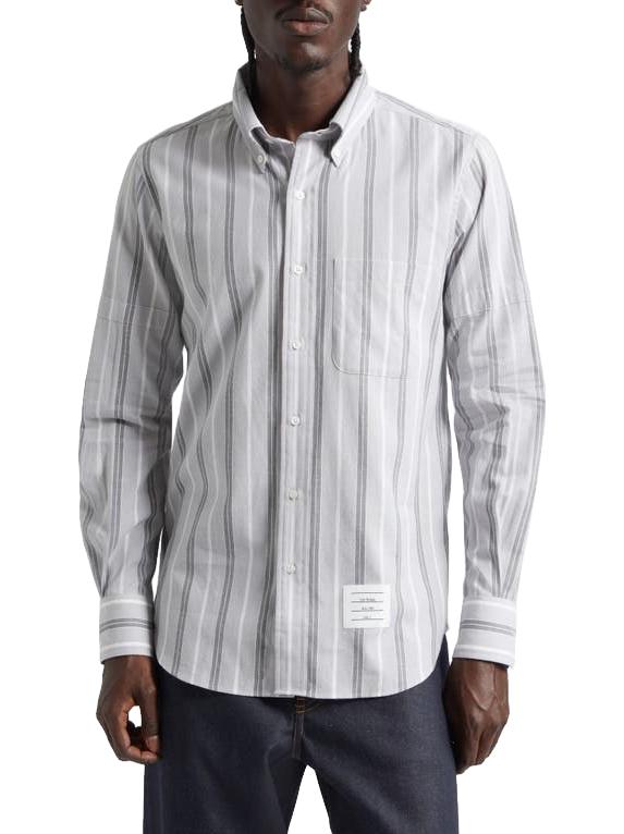 THOM BROWNE straight fit stripe cotton button-down shirt